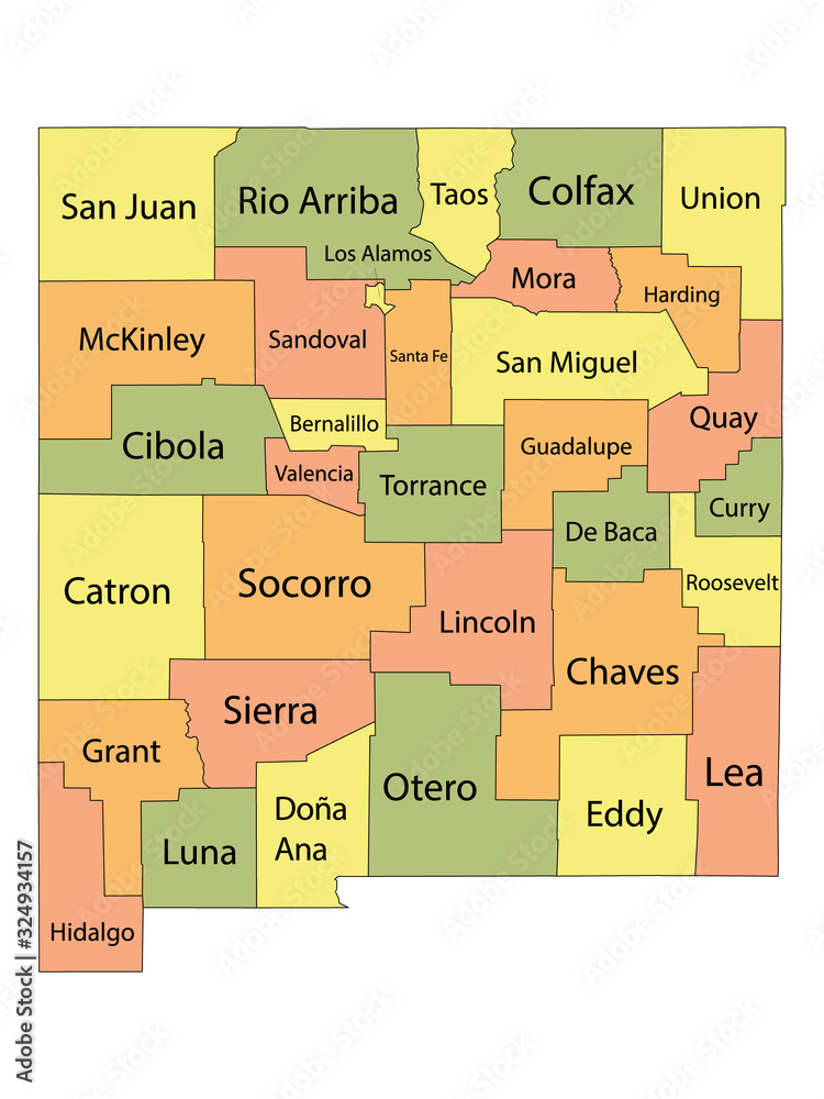 Colorful County Map With Counties Names of the US Federal State of New ...