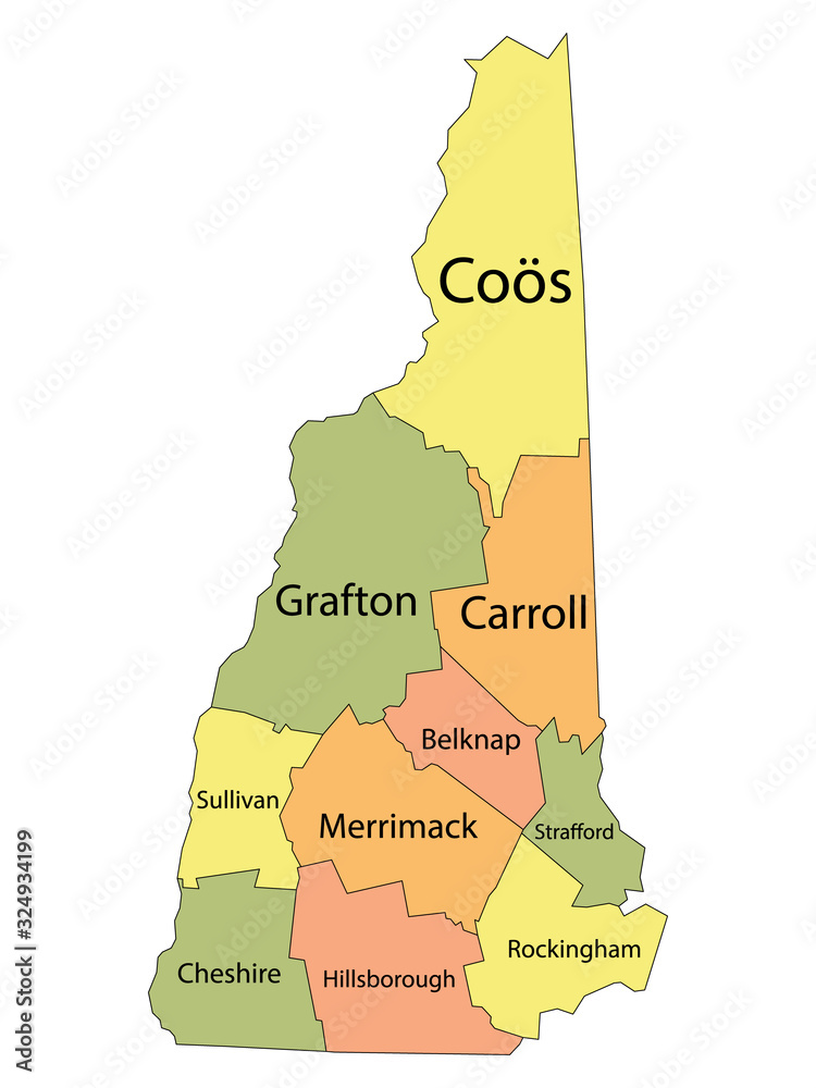 Colorful County Map With Counties Names of the US Federal State of New ...