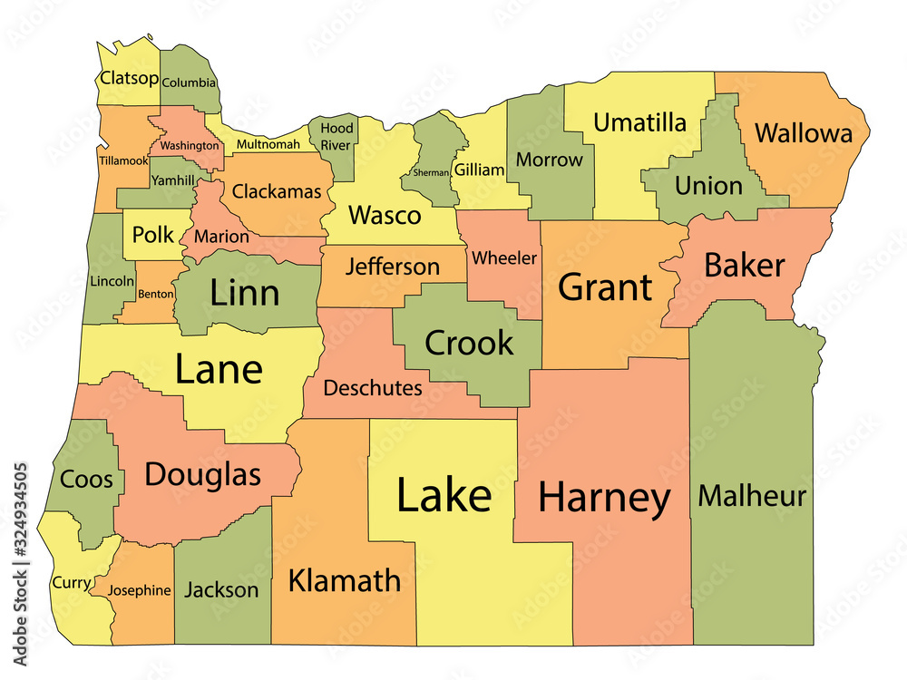 Colorful County Map With Counties Names of the US Federal State of ...