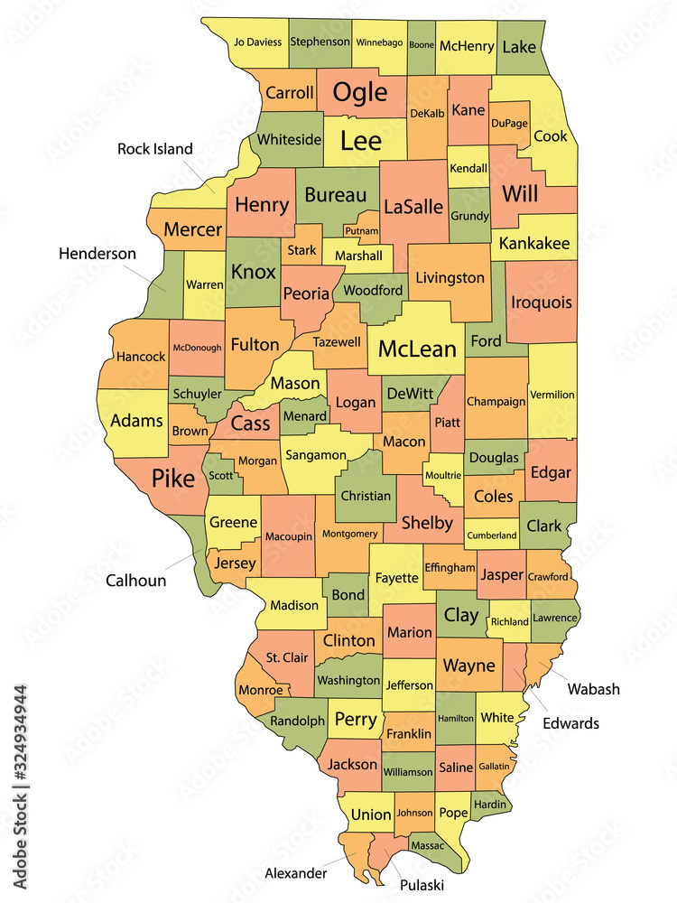 Colorful County Map With Counties Names of the US Federal State of ...