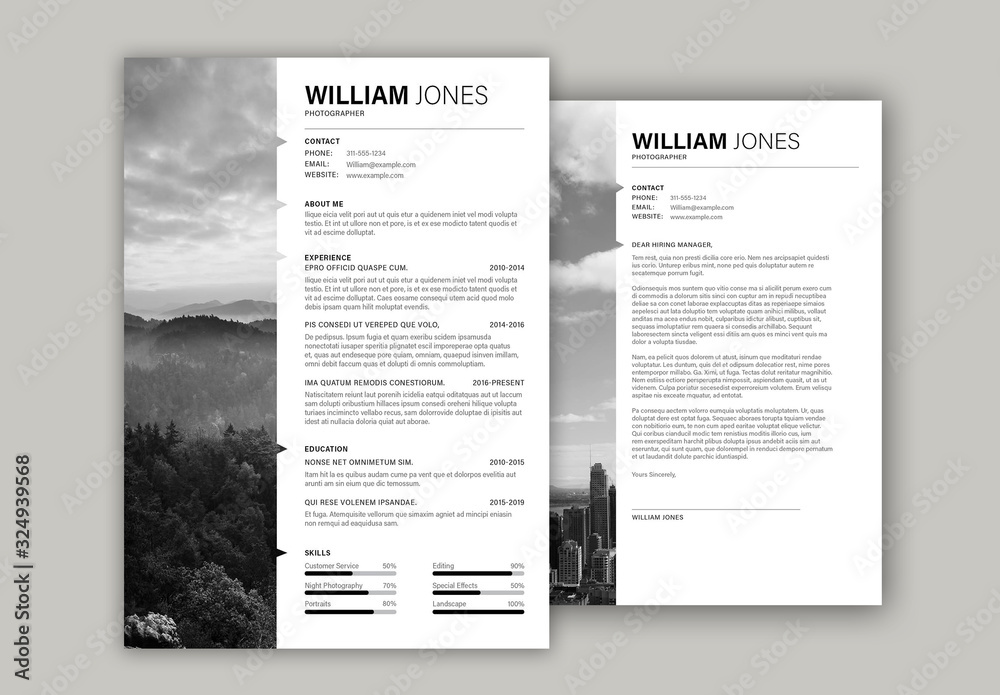 Resume Layout Set with Photo Sidebar Stock Template | Adobe Stock