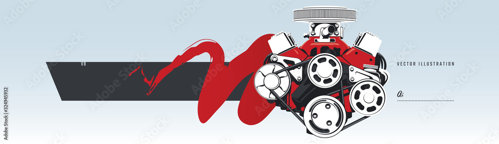 Realistic V8 engine in vector. Stock Vector | Adobe Stock