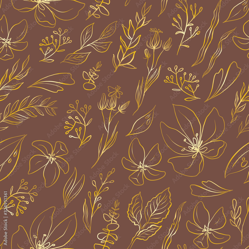 Vector gold floral seamless pattern. Golden flower elements- perfect ...