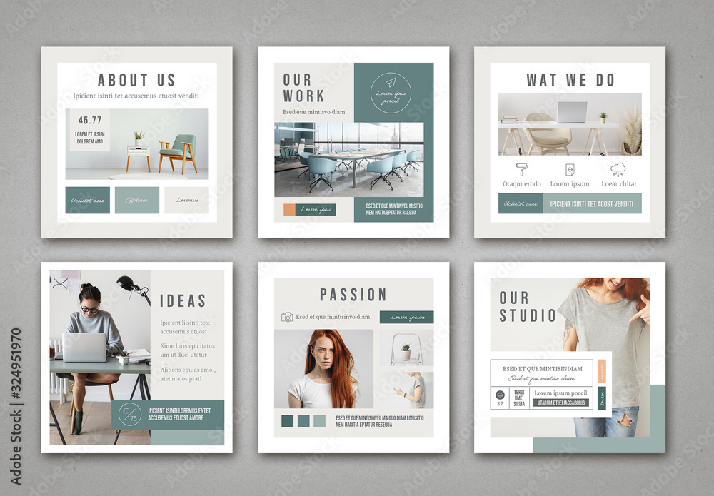 Mint and White Social Media Post Layout with Pale Peach Accents Stock ...