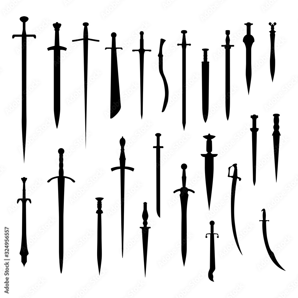 Old weapons set. Ancient swords isolated on white background. Vector ...