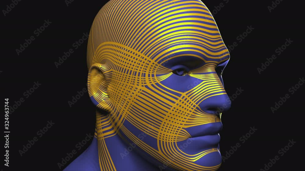 Demonstration of the head and face of a golden man. Computer generated ...