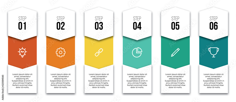 Vetor de 6 points or steps layout design with icons for infographic ...
