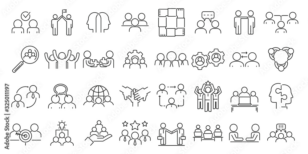 Collaboration icons set. Outline set of collaboration vector icons for ...