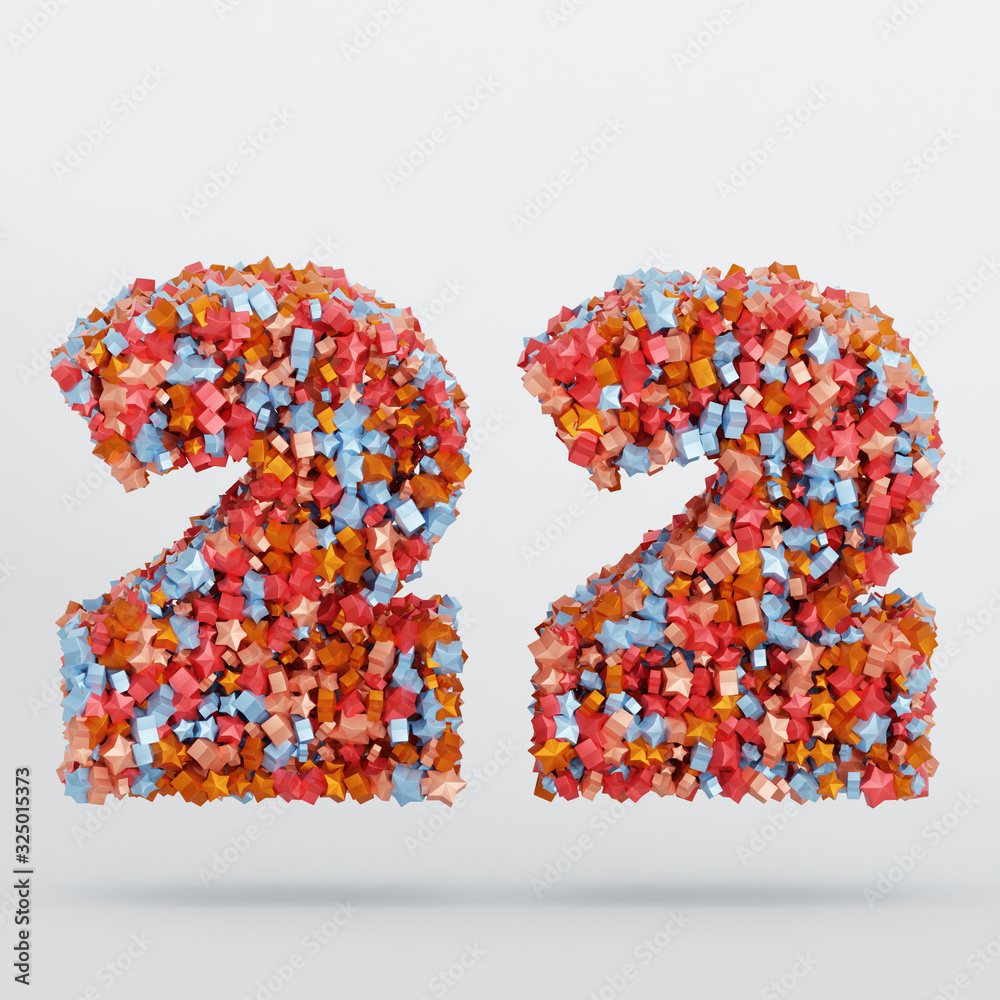 Number 22 3D Text Illustration, Digits With Pink And Sky Colors Stars ...
