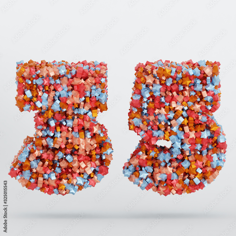 Number 35 3D Text Illustration, Digits With Pink And Sky Colors Stars ...