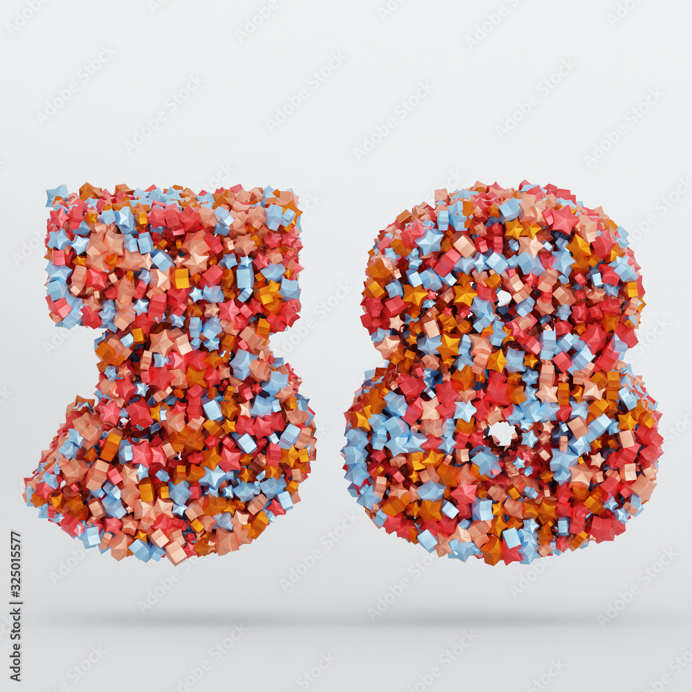 Number 38 3D Text Illustration, Digits With Pink And Sky Colors Stars ...