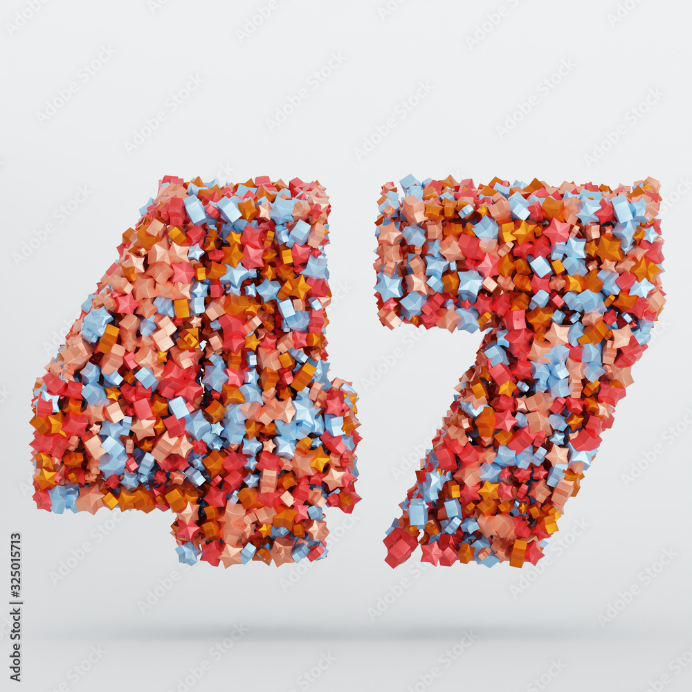 Number 47 3D Text Illustration, Digits With Pink And Sky Colors Stars ...