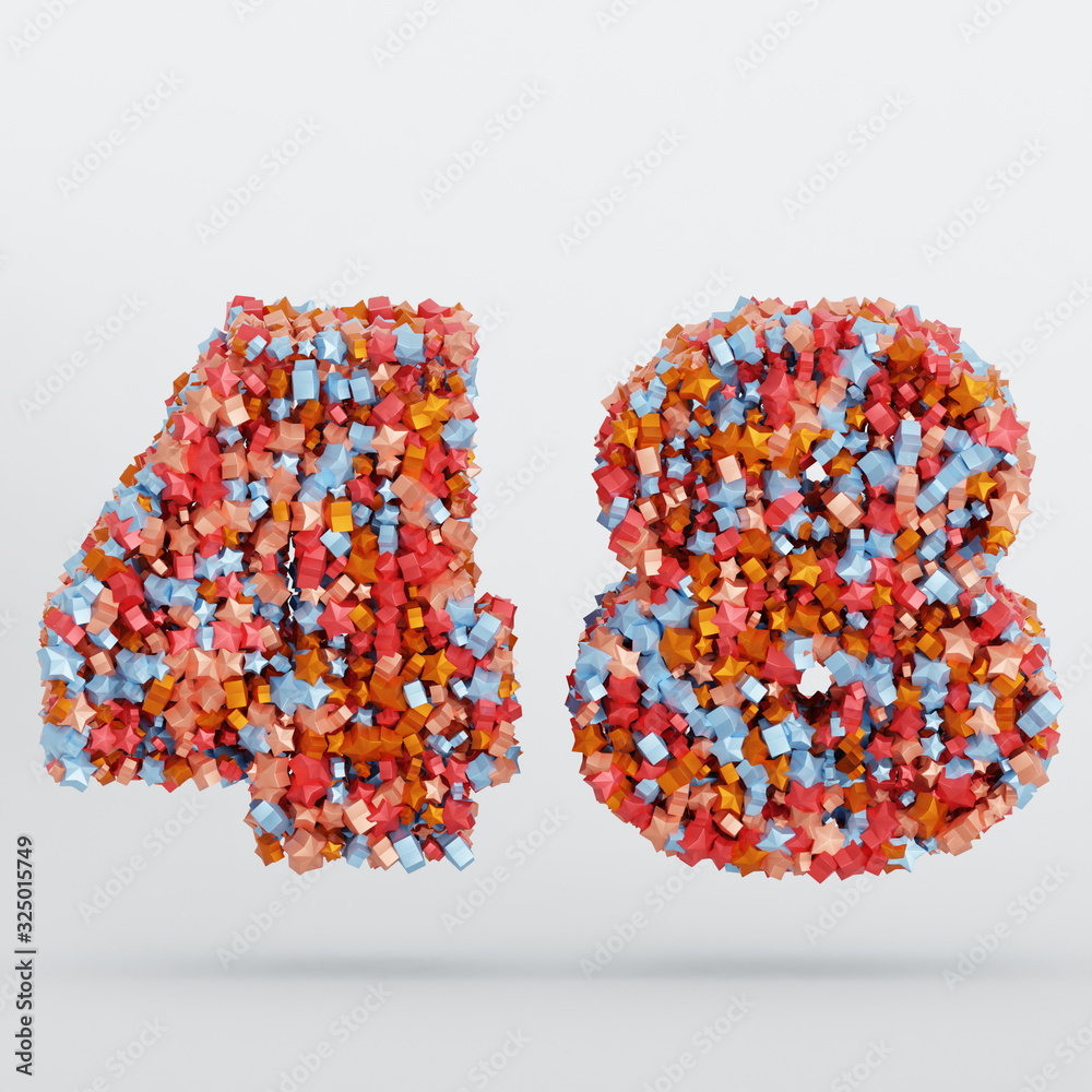 Number 48 3D Text Illustration, Digits With Pink And Sky Colors Stars ...