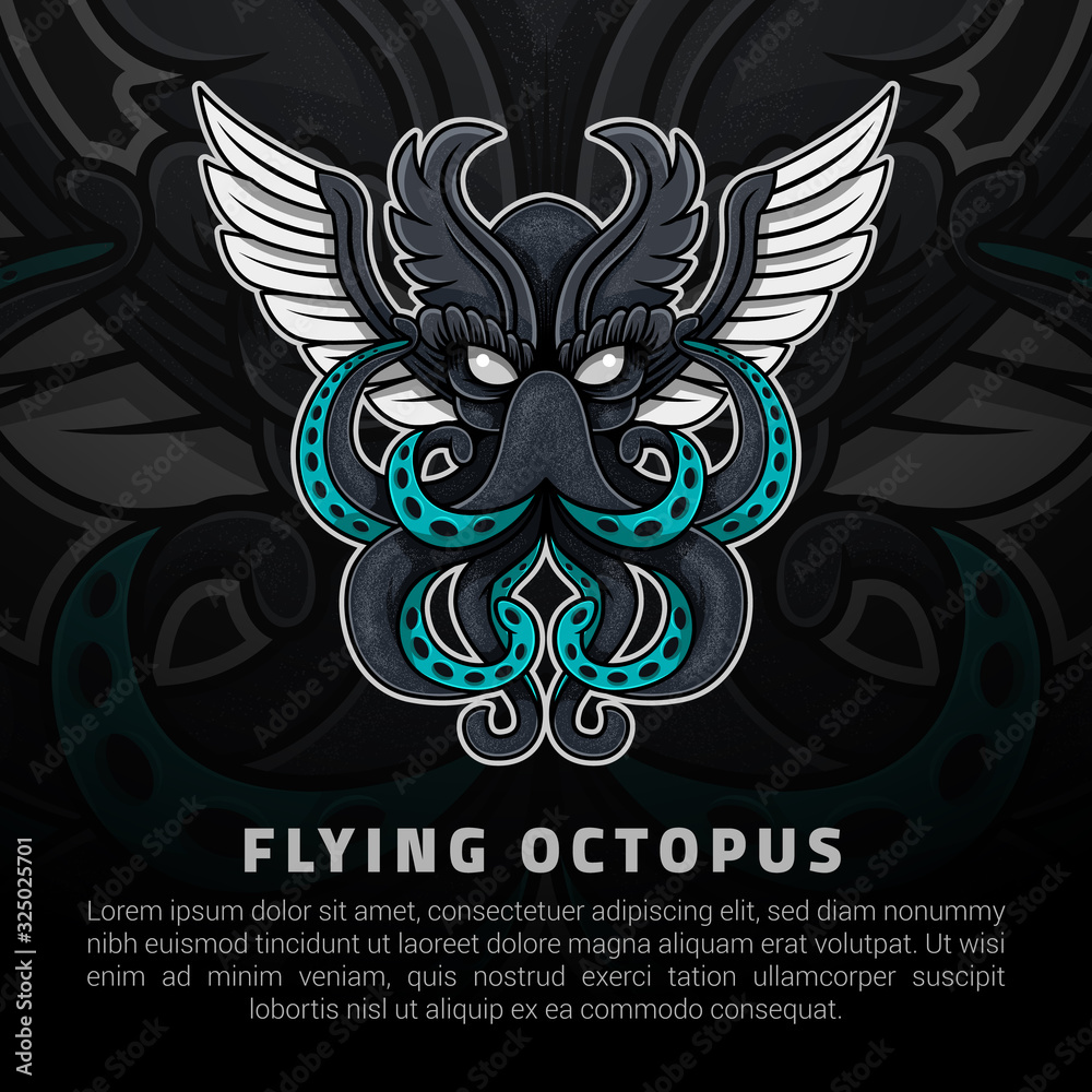 Flying octopus illustration Stock Vector | Adobe Stock
