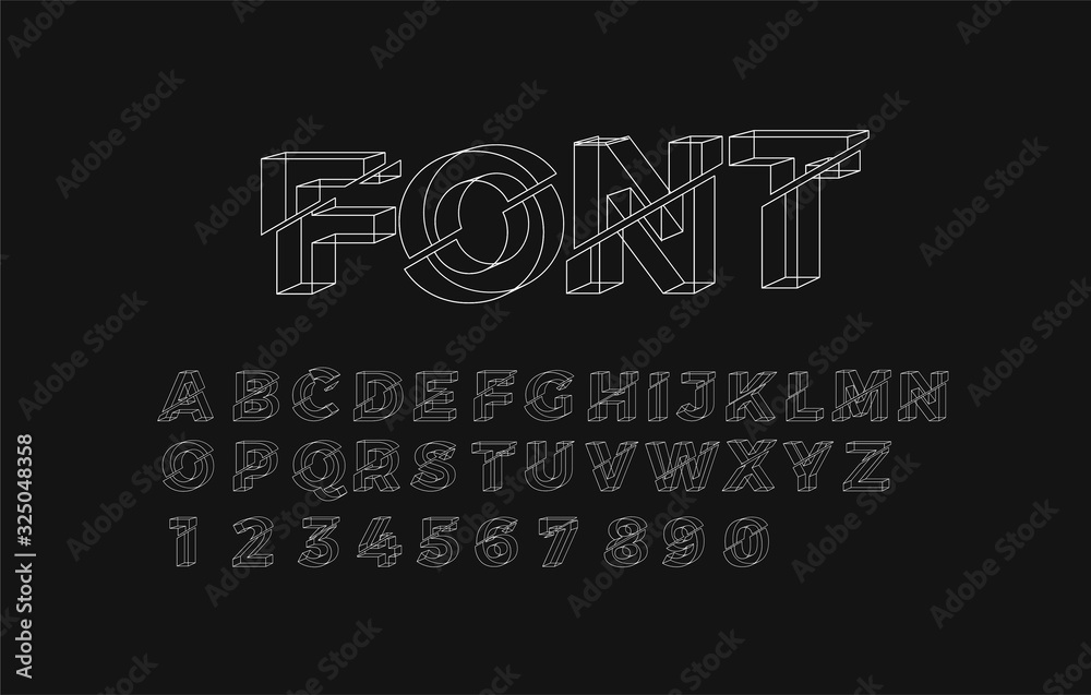 3d geometric alphabet font. Letters, numbers and symbols. Stock Vector ...