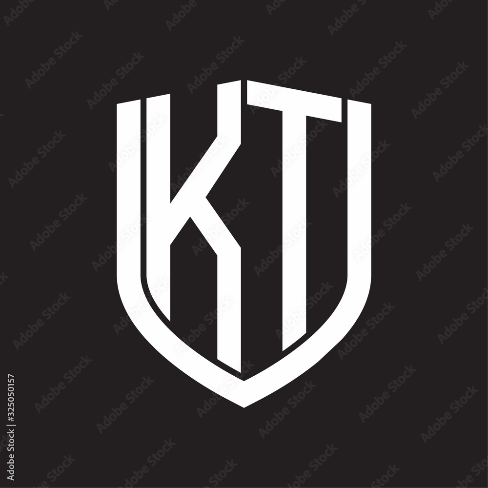KT Logo monogram with emblem shield design isolated on black background ...