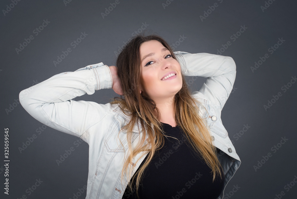 Confidence and coquettish concept. Portrait of charming young busness ...