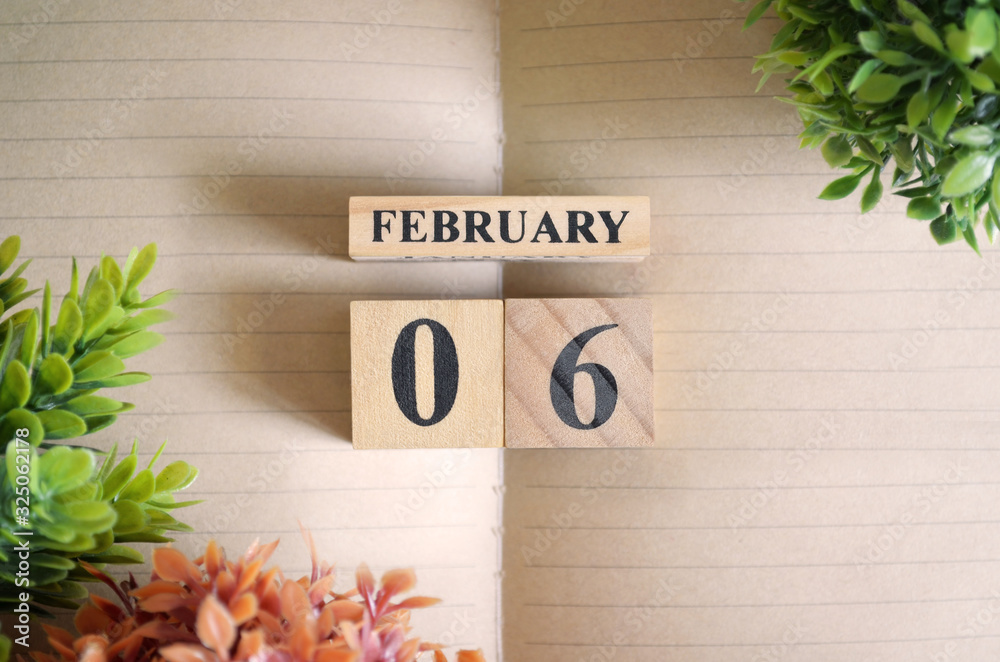 February 6, Appointment date with number cube design for background ...