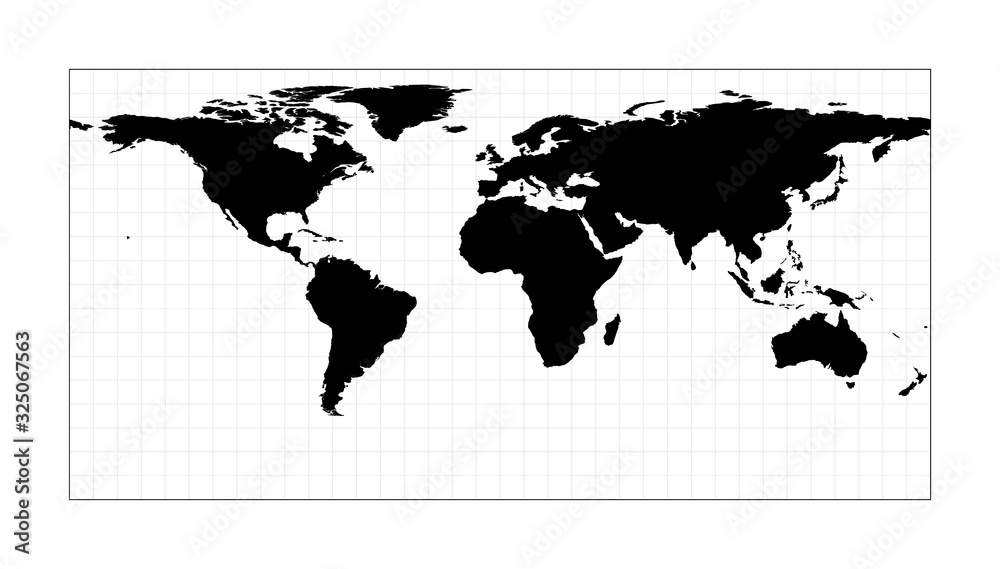 World map with longitude lines. Equirectangular (plate carree ...