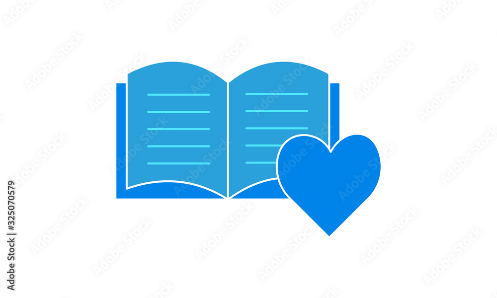 Heart symbol on book cover page depicting icon for love book – vector ...
