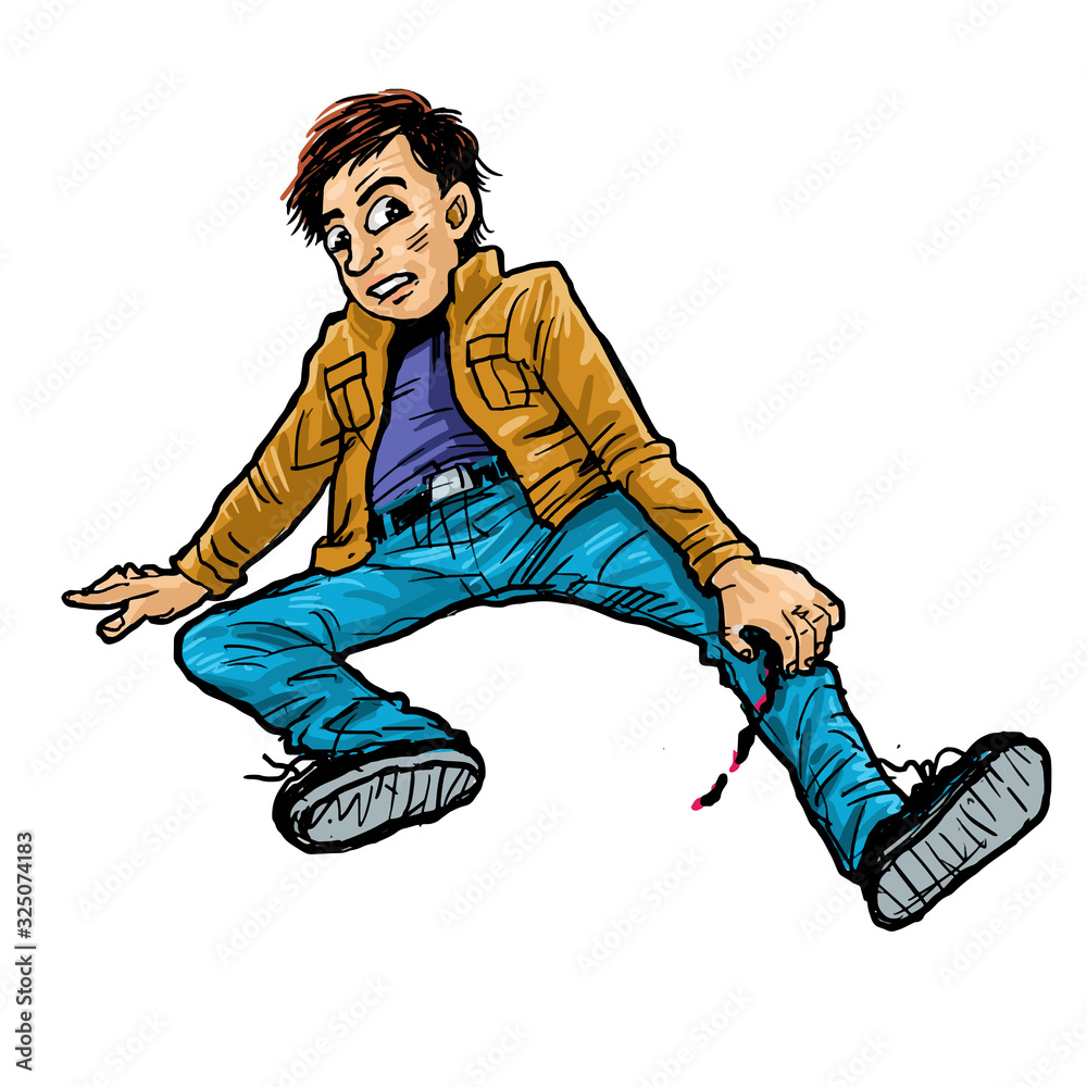 Cartoon young boy collapse on the wet floor Stock Vector | Adobe Stock