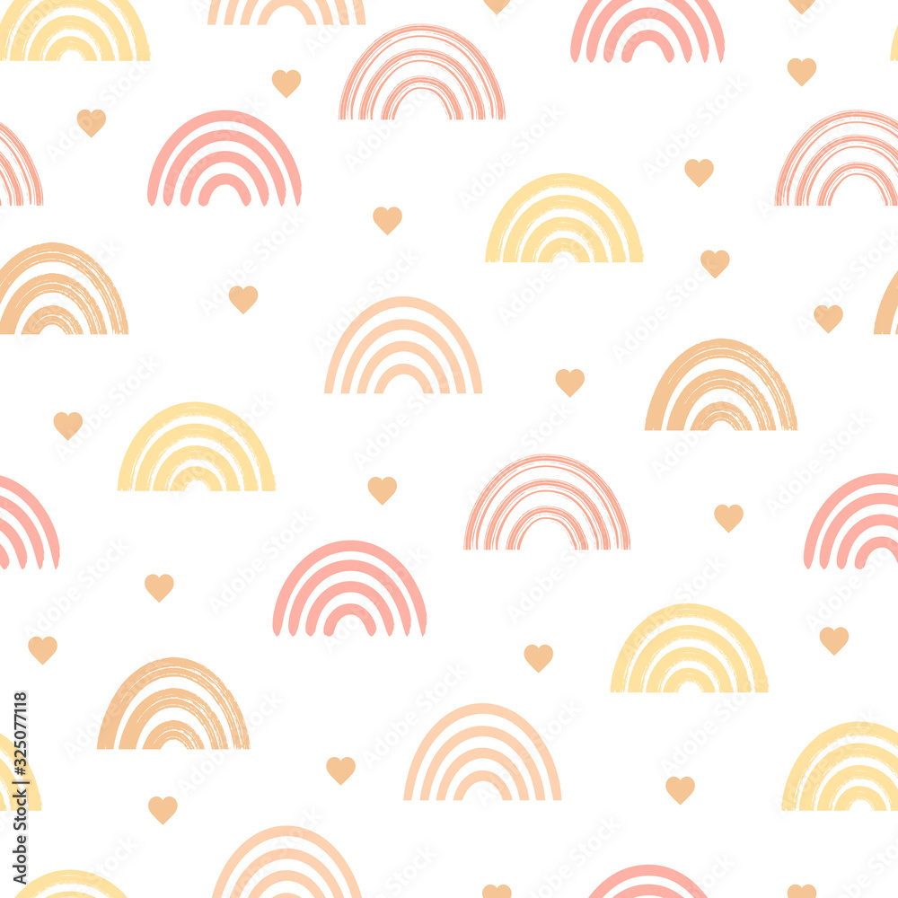 Seamless baby pattern with rainbow and heart. Vector repeat ...