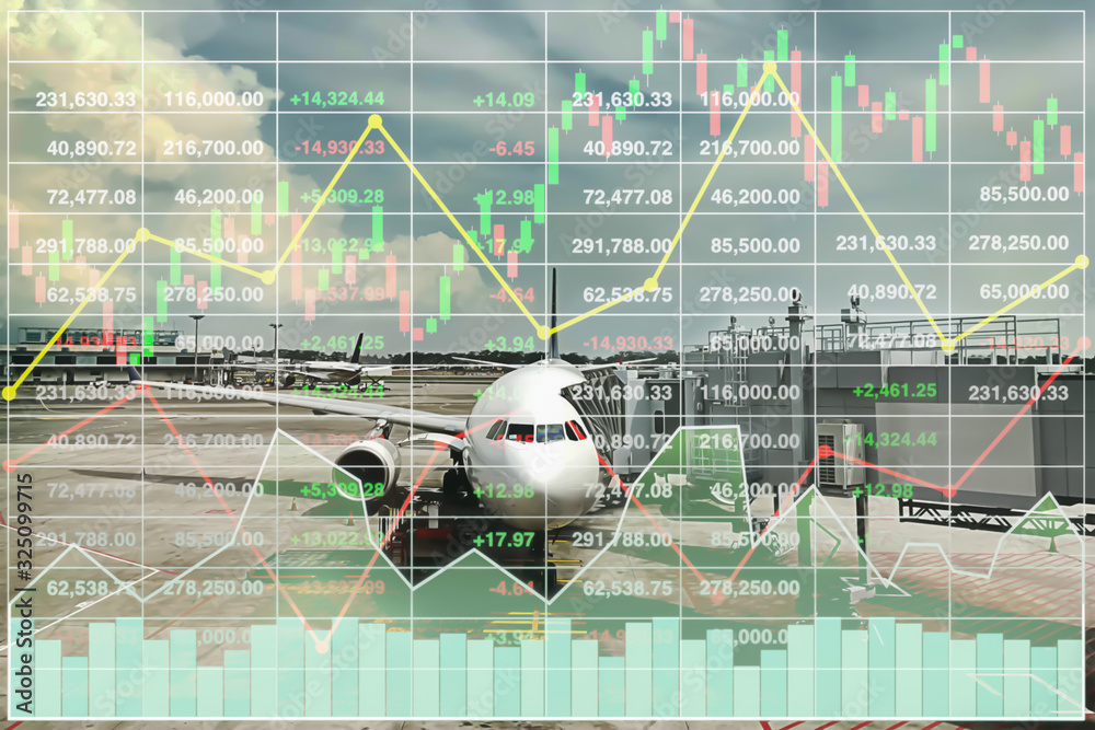 Stock financial investment show successful investment data on aircraft ...
