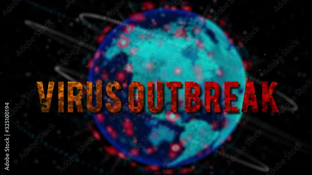 Virus outbreak text with the disintegration effect on world map globe ...