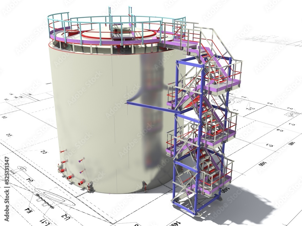 BIM project of an industrial oil storage tank for oil and gasoline. 3D ...