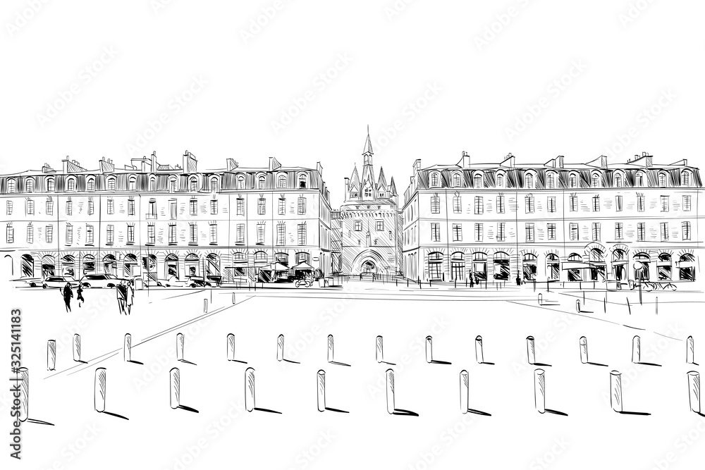 Bordeaux. France. Hand drawn sketch. Vector illustration. Stock Vector ...