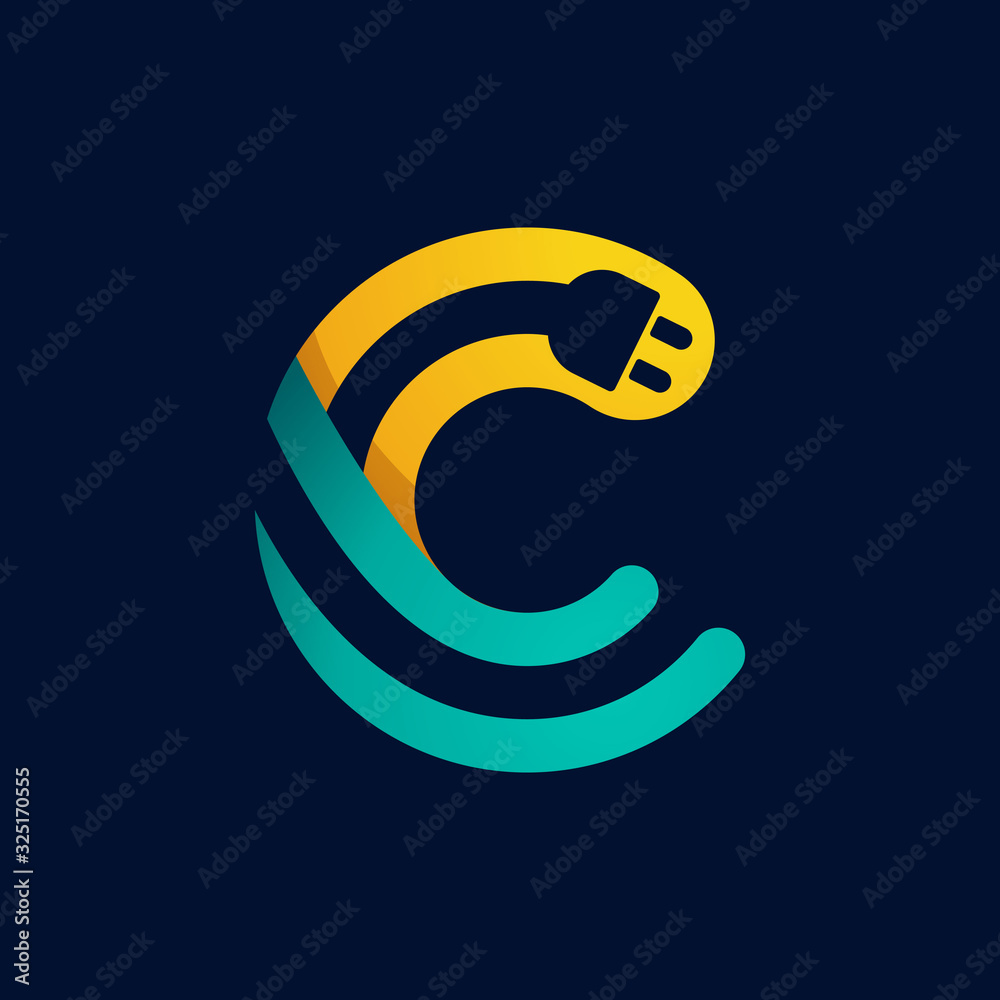 C letter logo with plug cable inside. Stock Vector | Adobe Stock