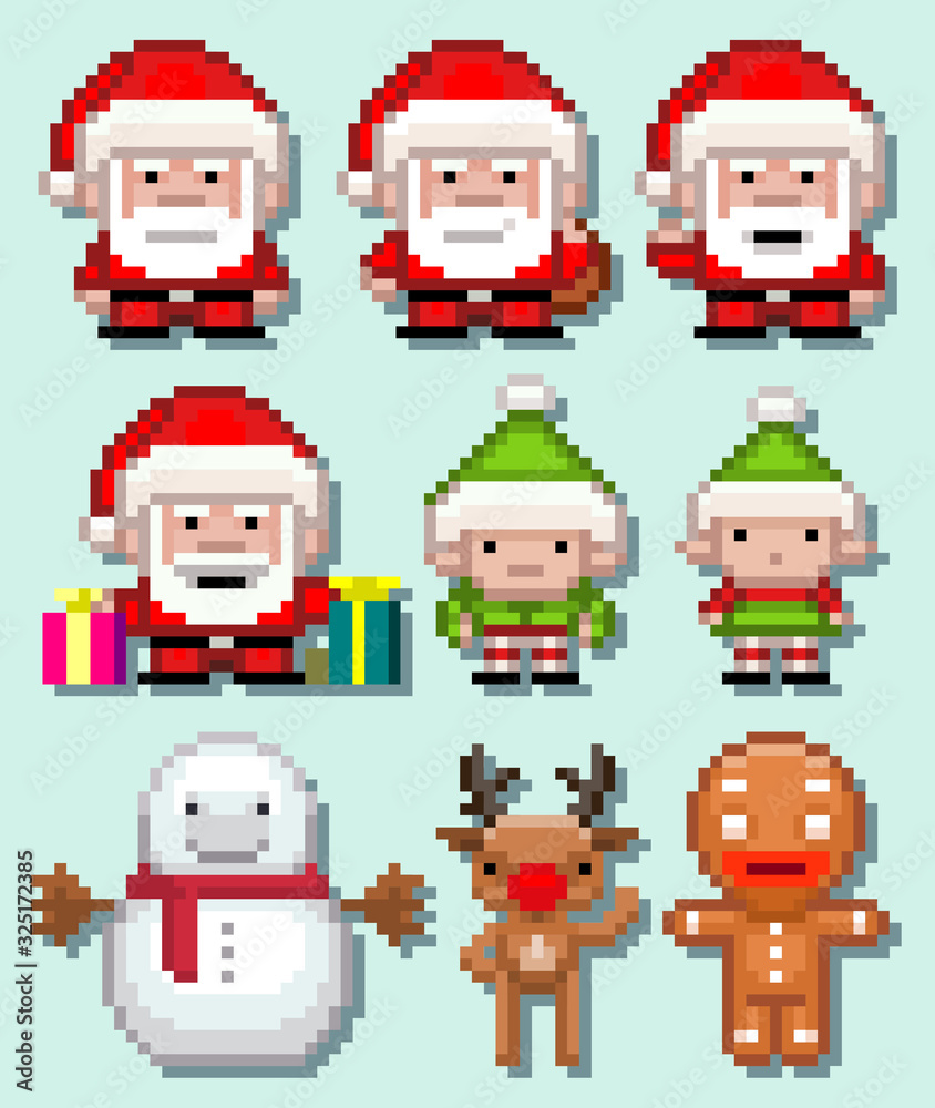 Vector pixel art Christmas icon collection Stock Vector | Adobe Stock