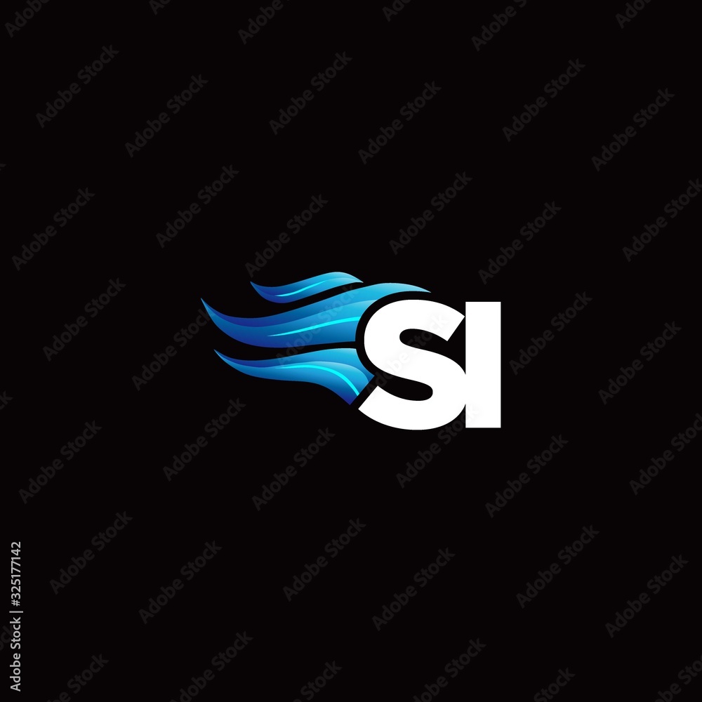 SI monogram logo with blue fire style design template Stock Vector ...