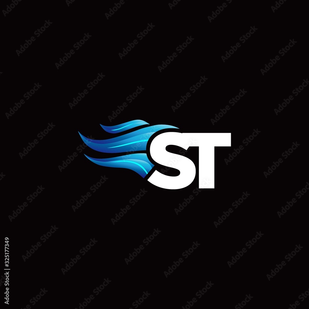 ST monogram logo with blue fire style design template Stock Vector ...