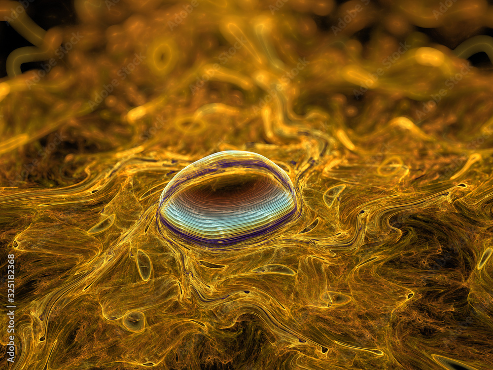 3D illustration - microscopic cells, cellular view intertwined strings ...