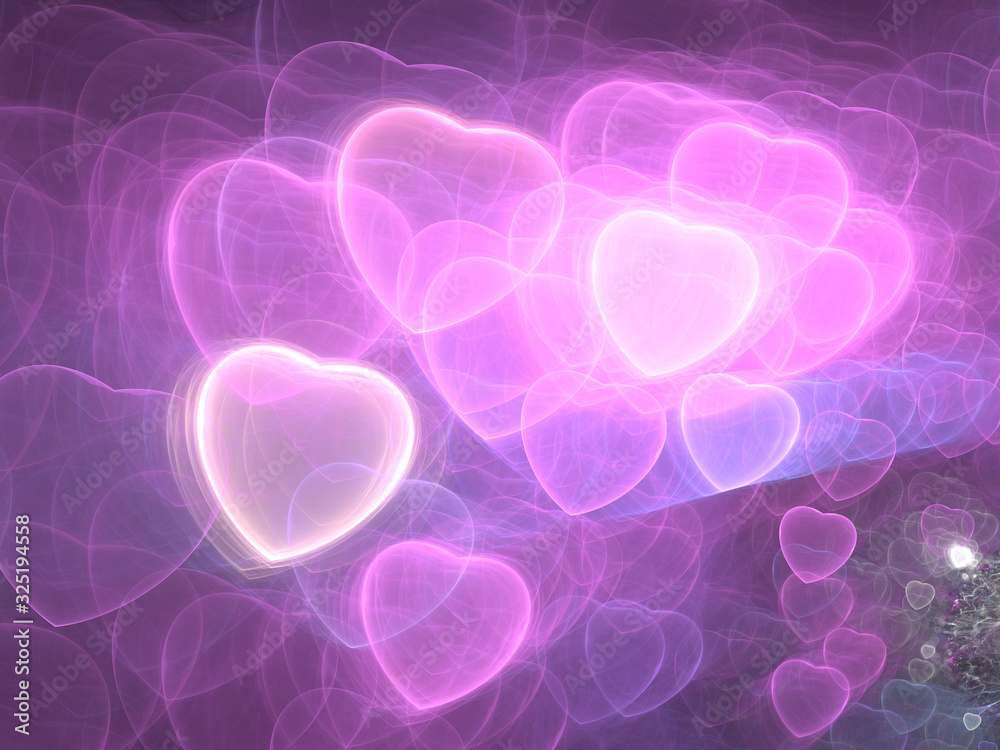 Abstract Illustration - Glowing Pink Bokeh Hearts, soft shapes blurred ...