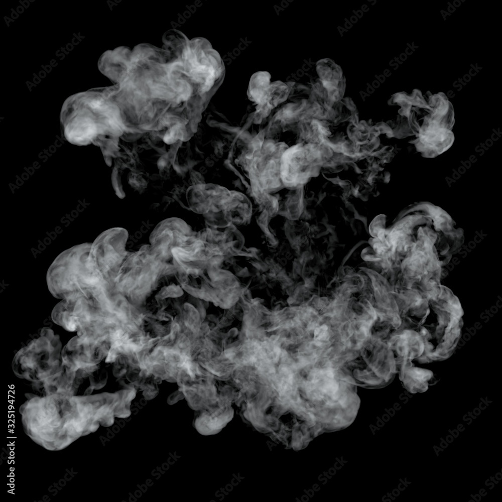 White cloud burst texture isolated on black background. Steam explosion ...