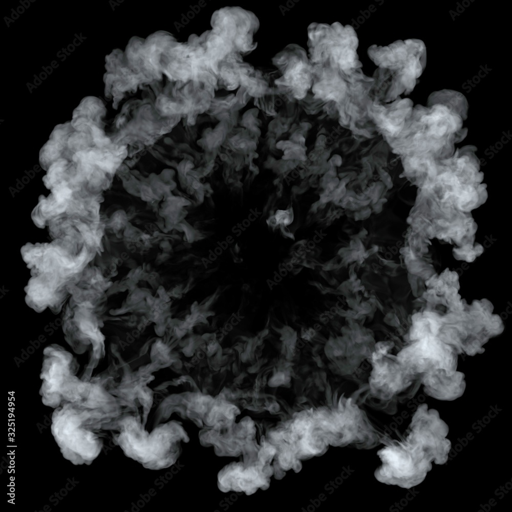 White cloud burst texture isolated on black background. Steam explosion ...