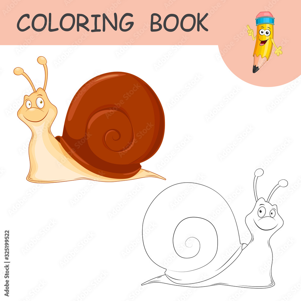 Coloring Cute Cartoon Snail. Coloring book or page cartoon of funny ...
