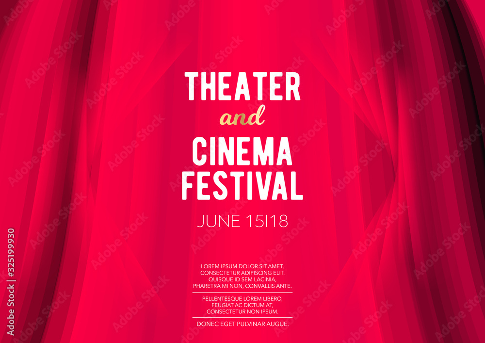 Horizontal theater and cinema festival background with red curtains ...