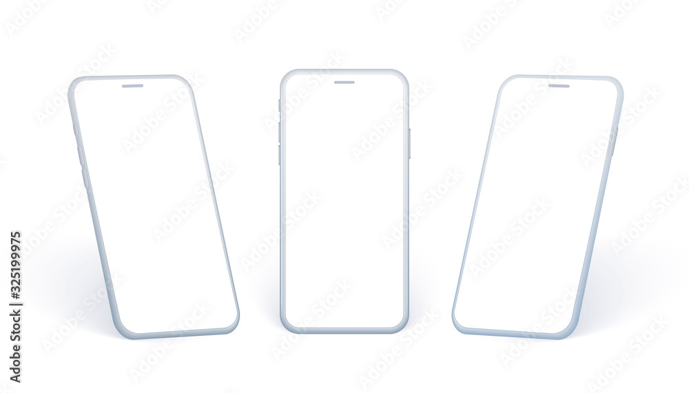 Mobile phone side view set. White smartphone collection in different ...
