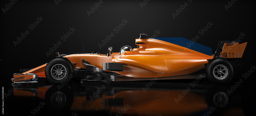 Motor sports competitive team racing. Sleek generic orange race car and ...