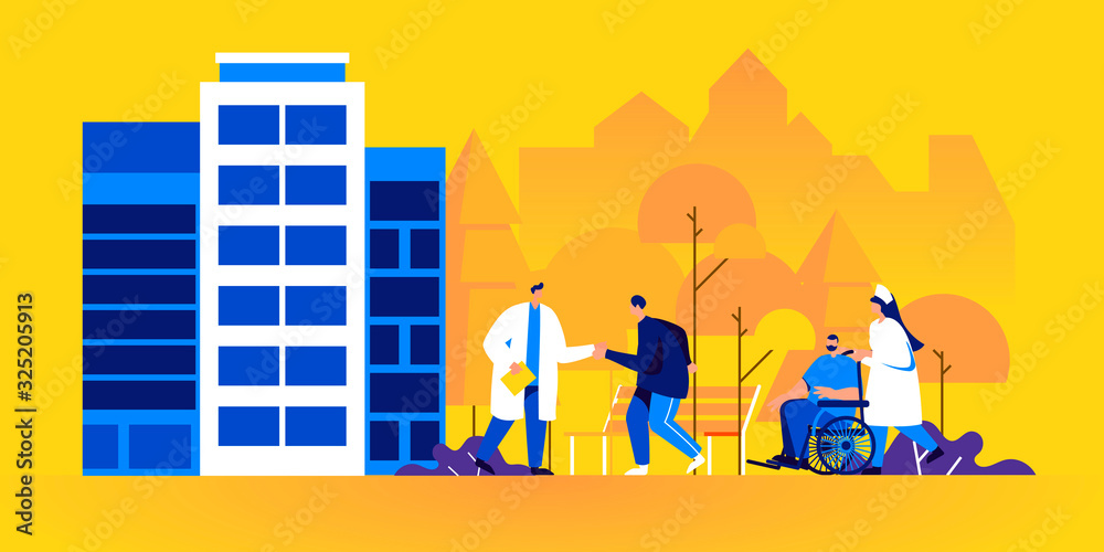 Medic, doctor or physician meet patients outside of hospital, clinic ...
