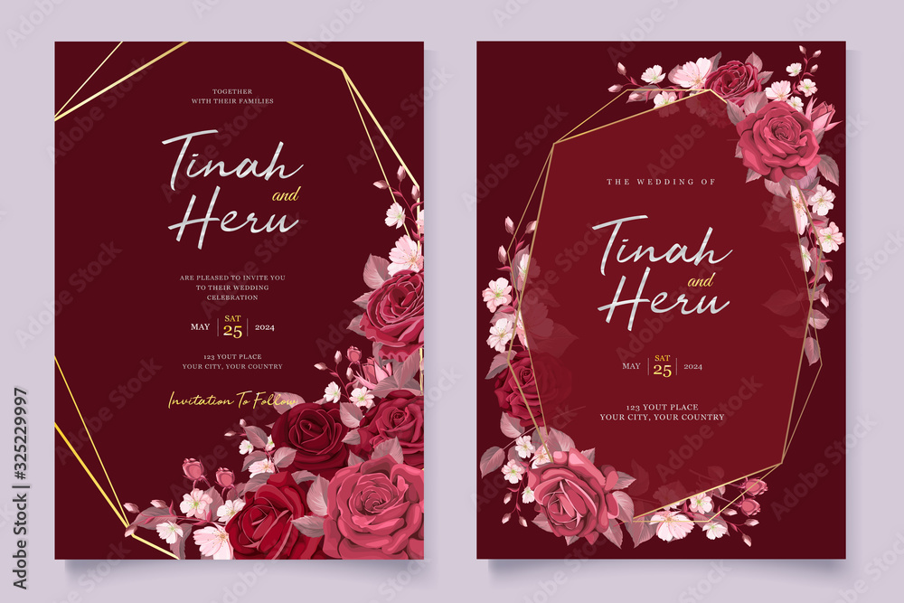 elegant maroon floral wedding invitation card Stock Vector | Adobe Stock