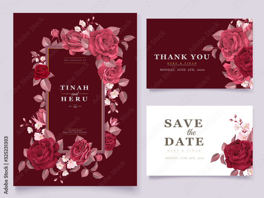 elegant maroon floral wedding invitation card Stock Vector | Adobe Stock