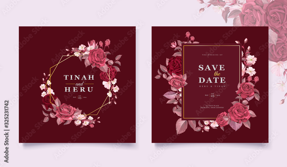 elegant maroon floral wedding invitation card Stock Vector | Adobe Stock