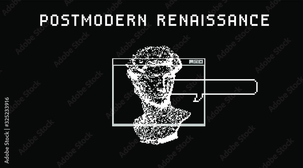 Pixel art ilustration with marble sculpture. Vaporwave and retrowave ...