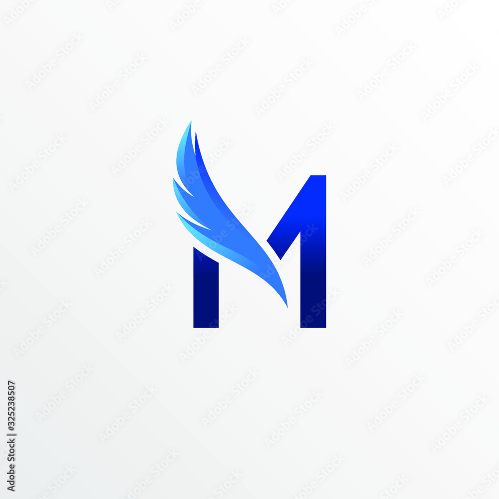 Initial Letter M with Feather Logo Design Stock Vector | Adobe Stock