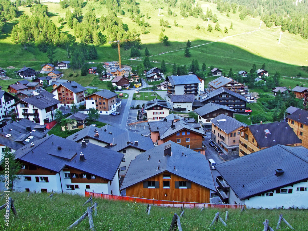 Ski-resort village Malbun in the Liechtenstein Alps mountain range ...