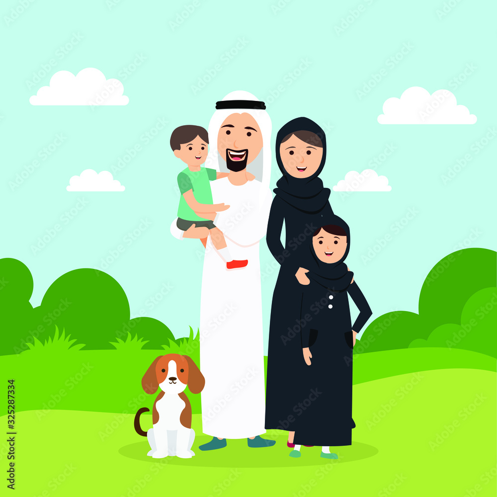 EMIRATI arab muslim happy FAMILY with two children , NATIONAL DRESS ...